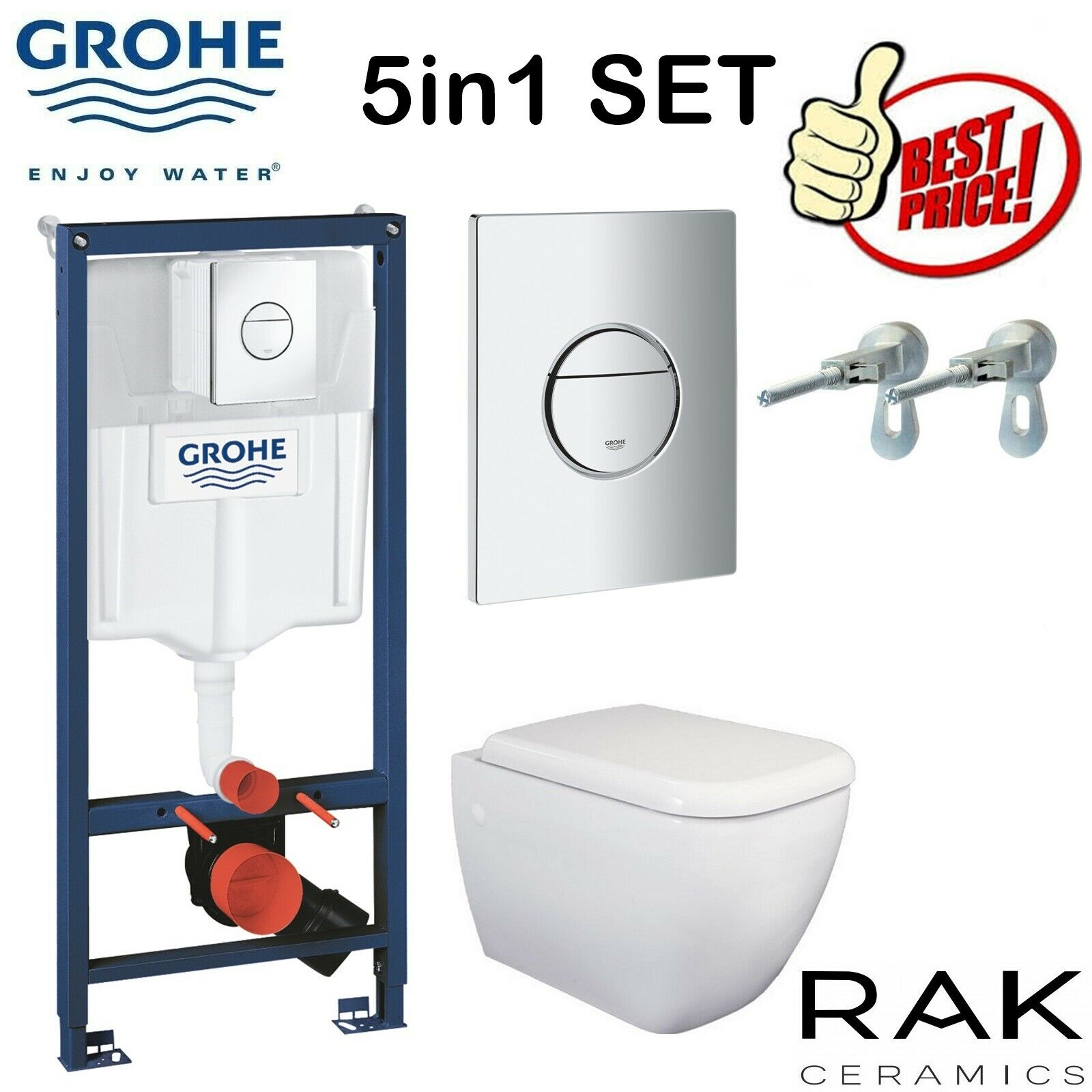 Grohe Concealed Cistern Wc Frame With Rak Ceramics Wall Hung Toilet Pa