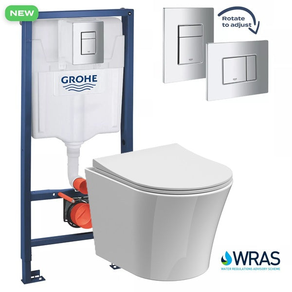 Rimless Wall Hung Pan Concealed Wc Frame Grohe 1.12 Chrome Plate Full