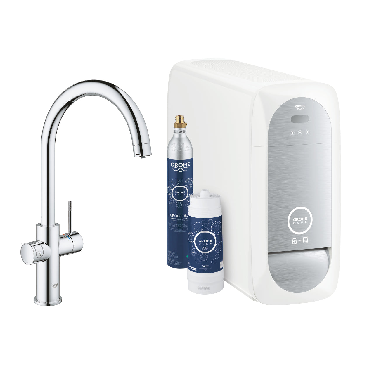 GROHE BLUE HOME C-SPOUT CHILLED AND SPARKLING WATER KITCHEN TAP