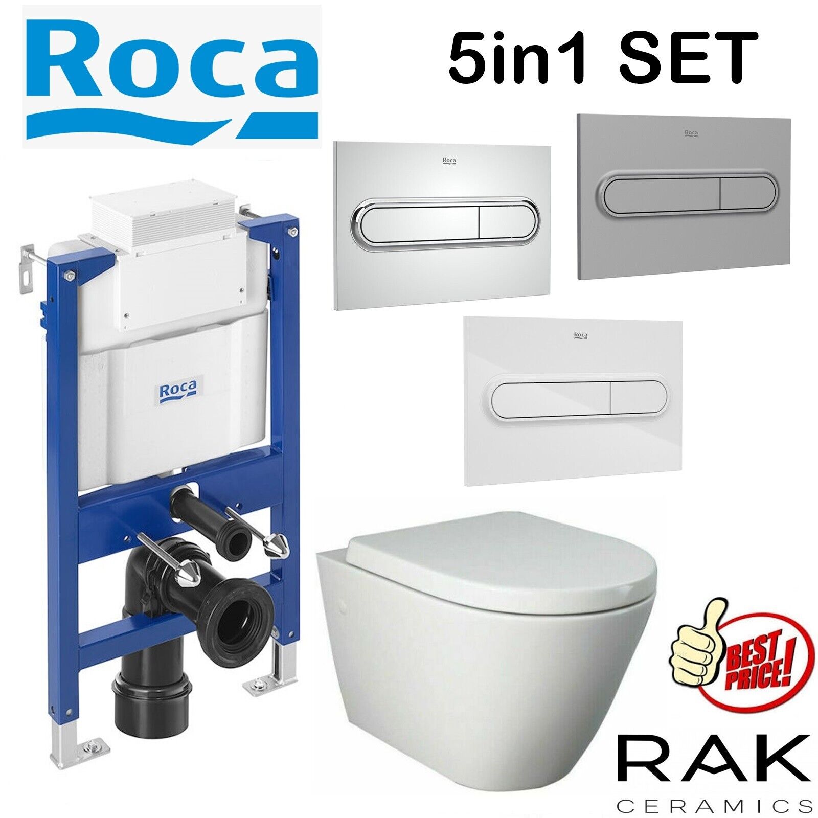 ROCA 0.82M CONCEALED CISTERN WC FRAME RAK CERAMICS RIMLESS WALL HUNG T